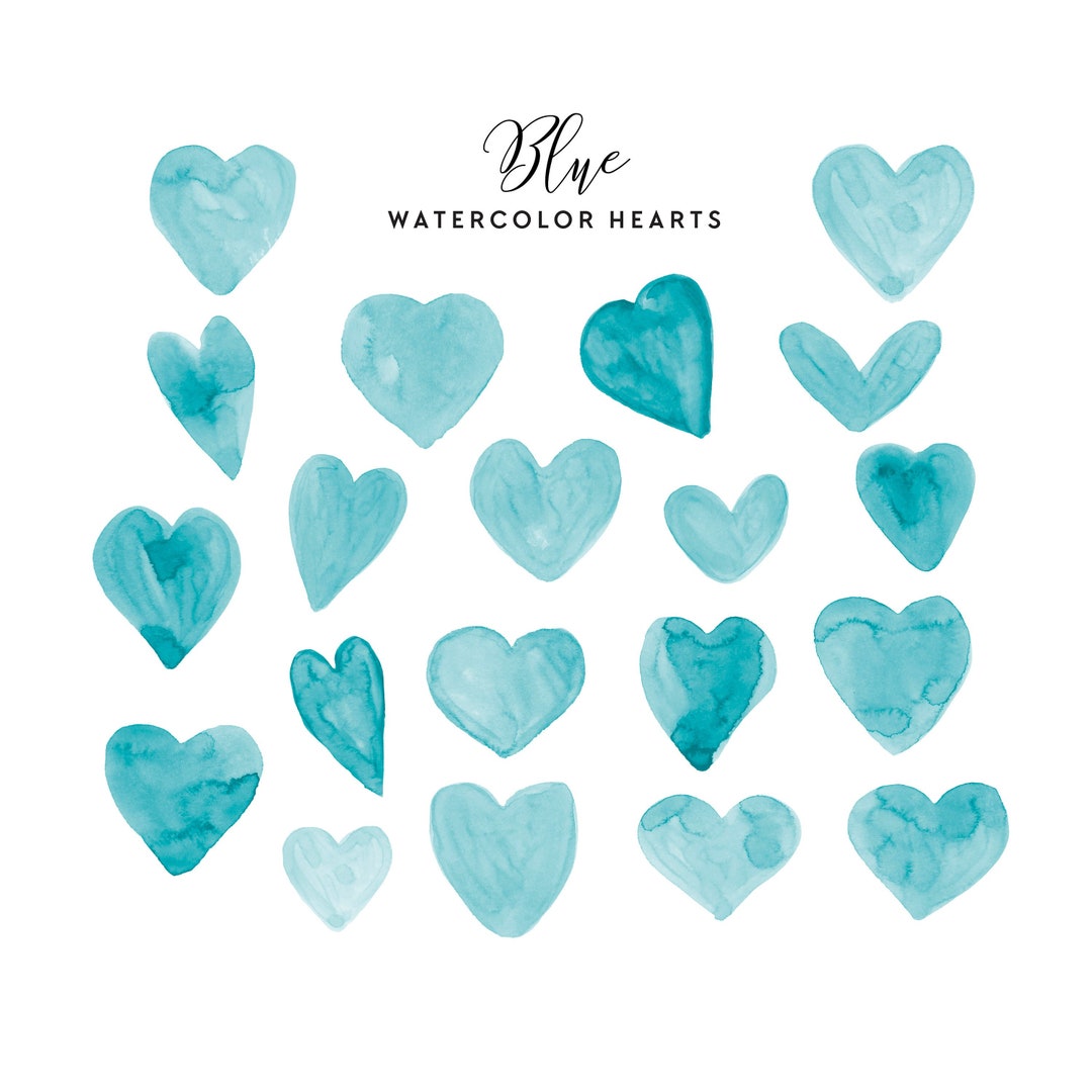 Blue Watercolor Hearts Clip Art, Commercial Use Instant Download PNG ...