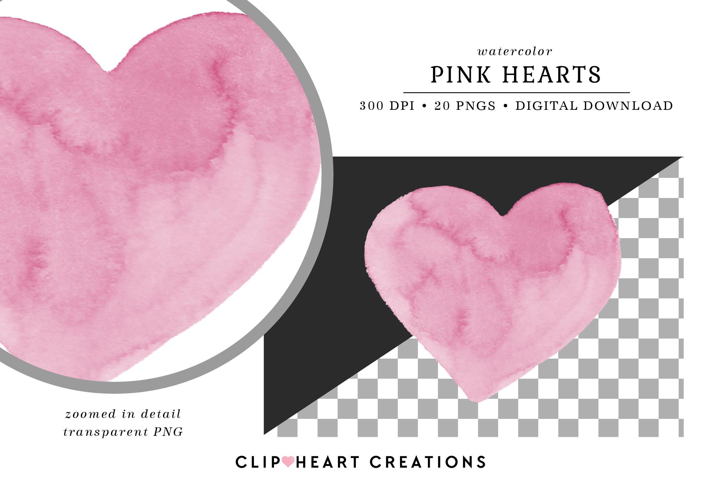 Pink Watercolor Hearts Clip Art, Commercial Use Instant Download PNG ...
