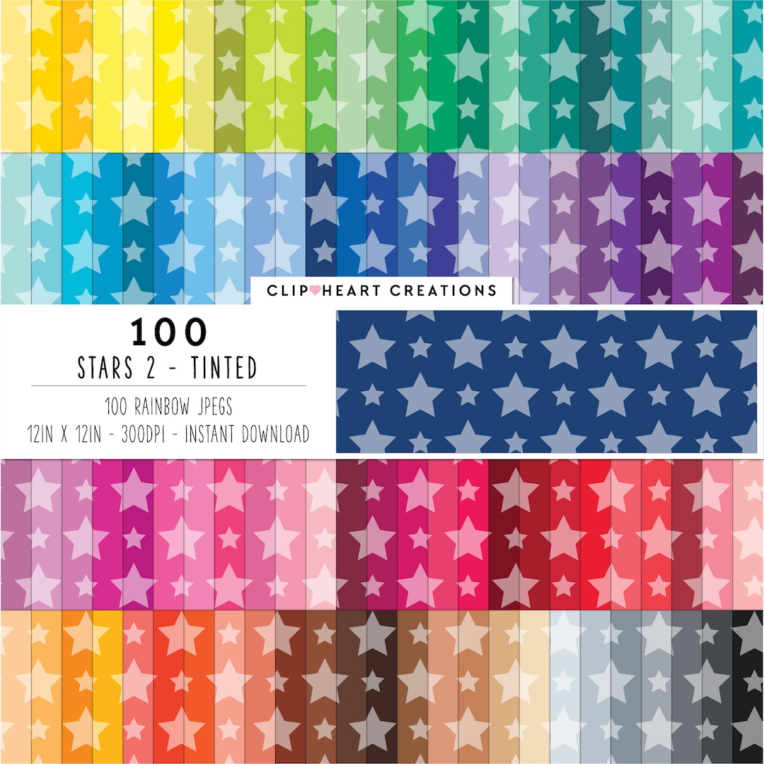 100 Star Pattern Digital Papers, Commercial Use Seamless Tinted Stars ...