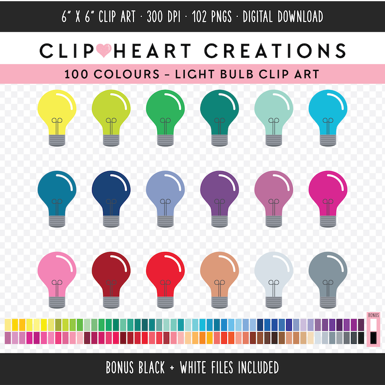 100 Lightbulb Clip Art, Commercial Use Instant Download PNG Light Bulb ...