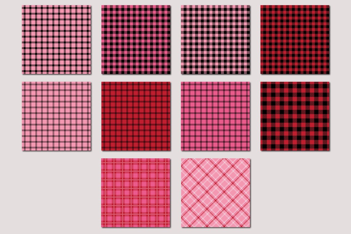 Valentines Day Buffalo Plaid Digital Paper Set, Seamless Lumberjack ...