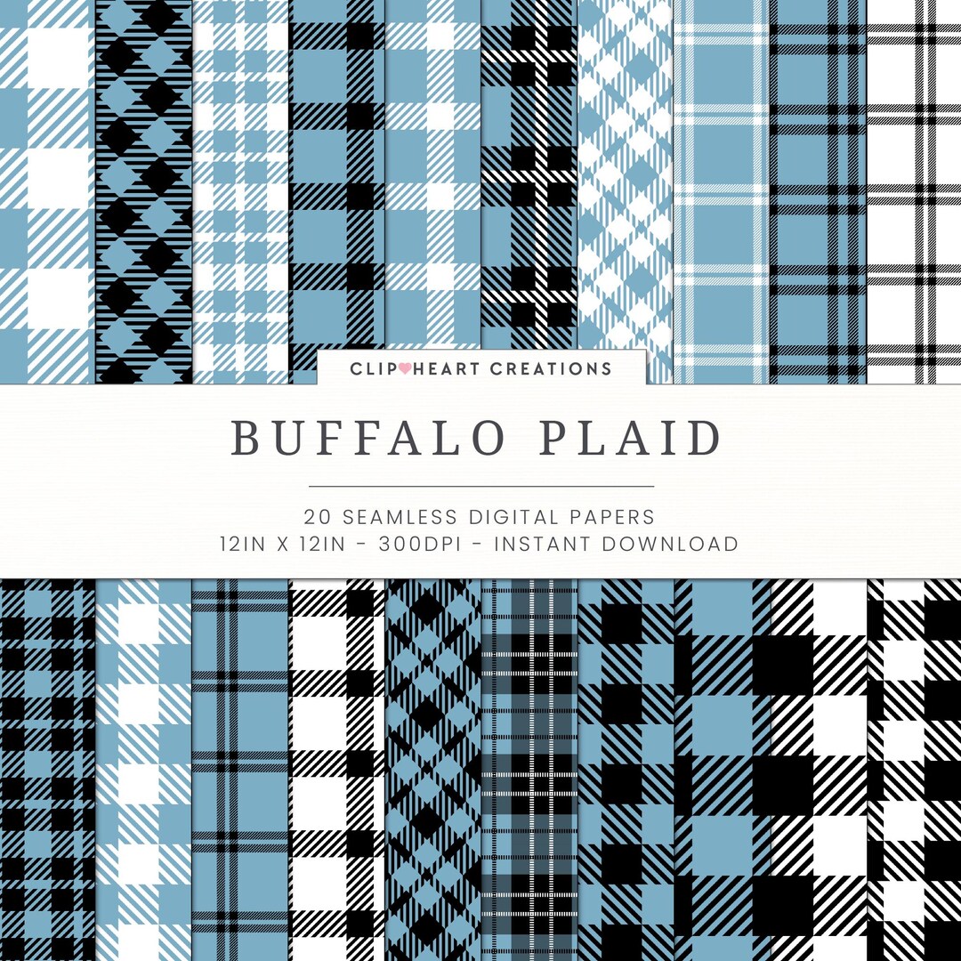 Blue Buffalo Plaid Digital Paper Set, Seamless Lumberjack Plaid Papers ...