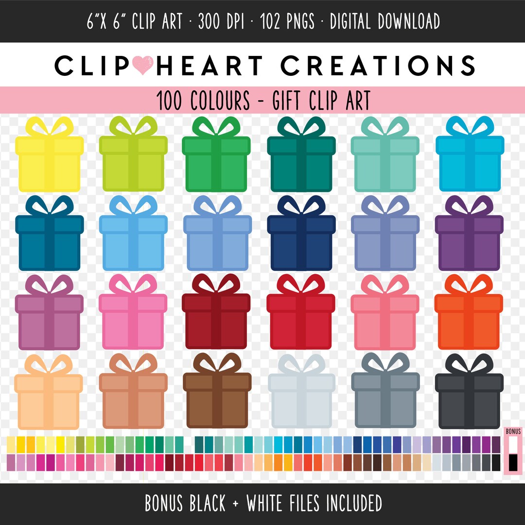 100 Gifts Digital Clip Art, Commercial Use Instant Dowloand PNG ...