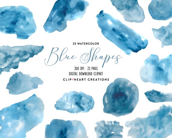 Blue Watercolor Shapes Clip Art Commercial Use Instant | Etsy