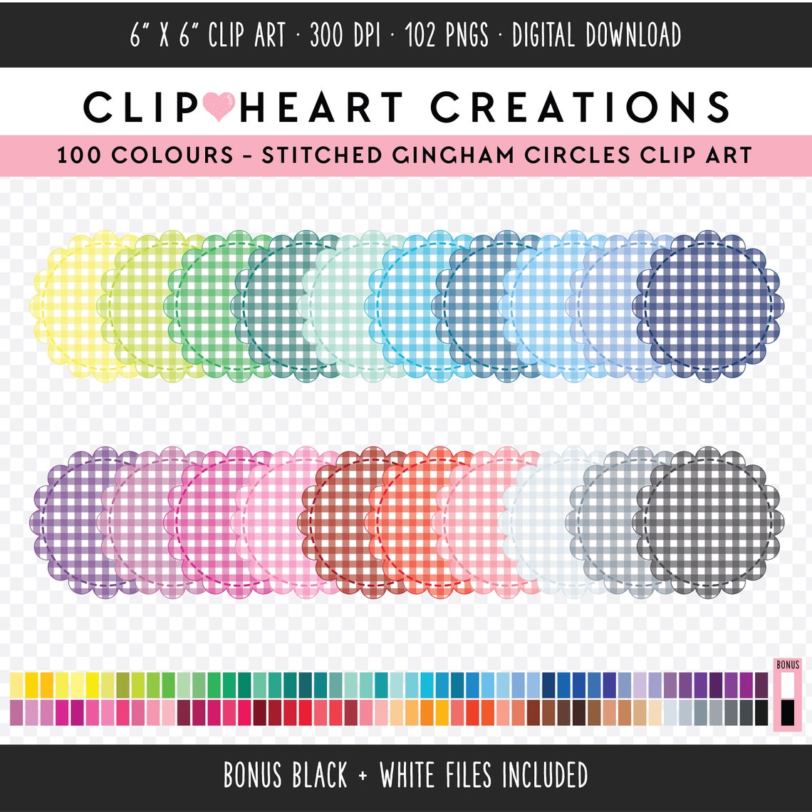 100 Stitched Scalloped Circle Clip Art, Commercial Use Instant Download ...