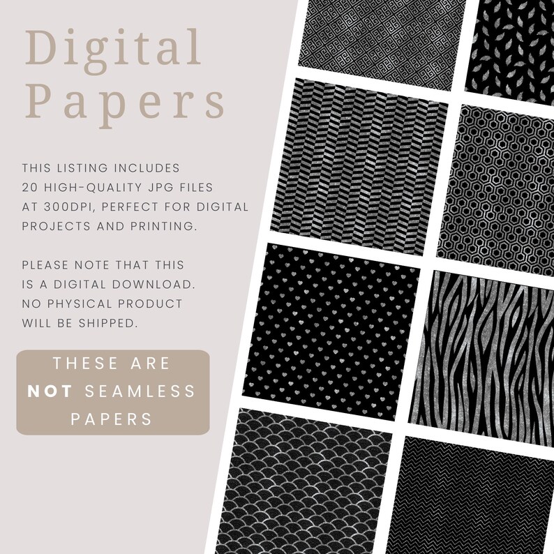 20 Silver Glitter Pattern Digital Papers, Commercial Use Instant ...