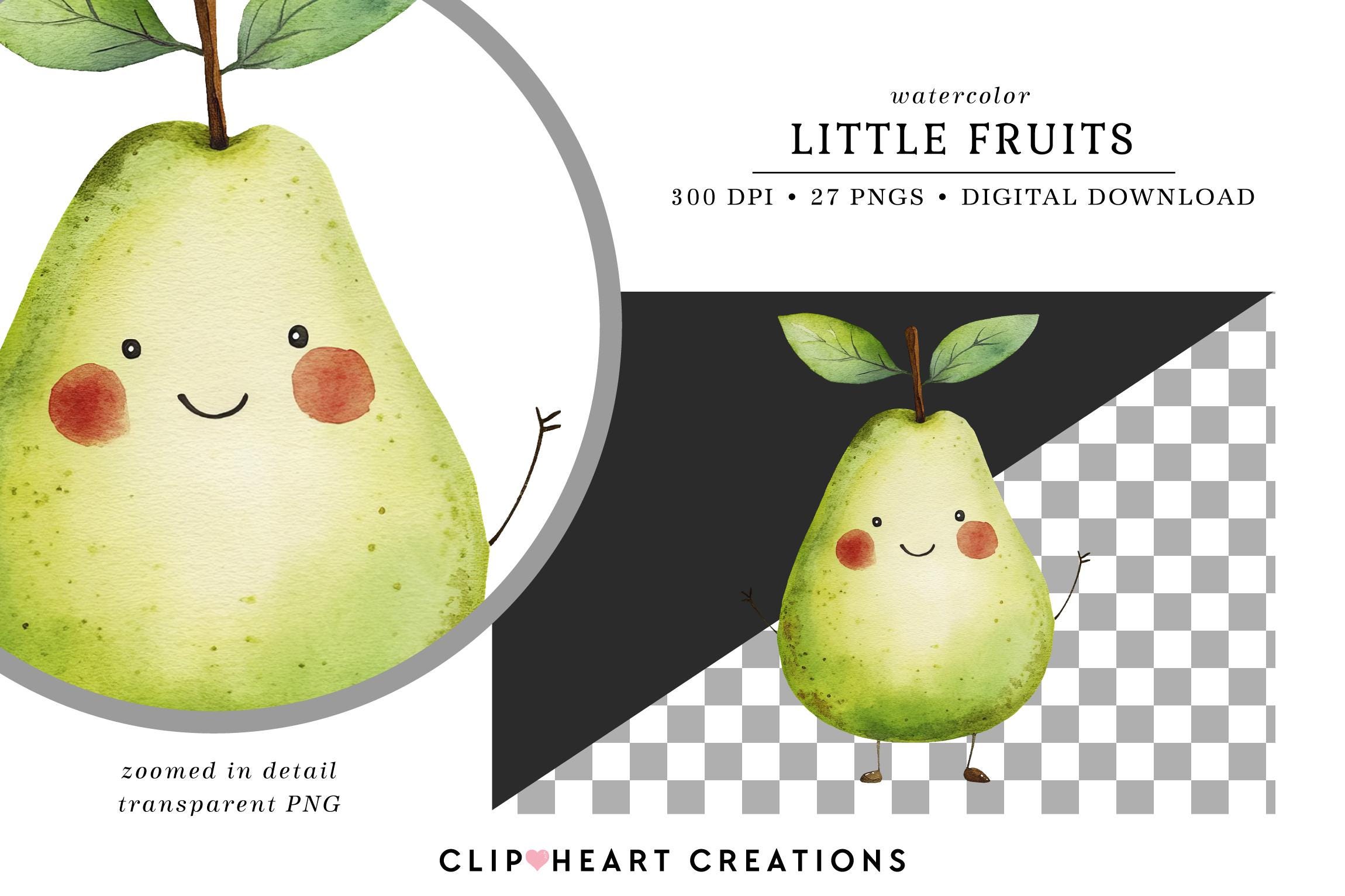 Cute Watercolor Little Fruits Clipart Set - 27 Pngs - Digital Download ...