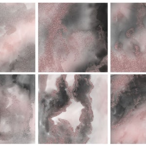 Pink & Gray Glitter Watercolor Digital Papers, Commercial Use Instant ...