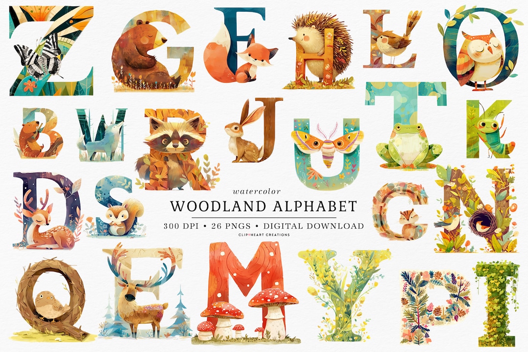 Woodland Alphabet Alphabet Clip Art, Commercial Use Instant Download ...