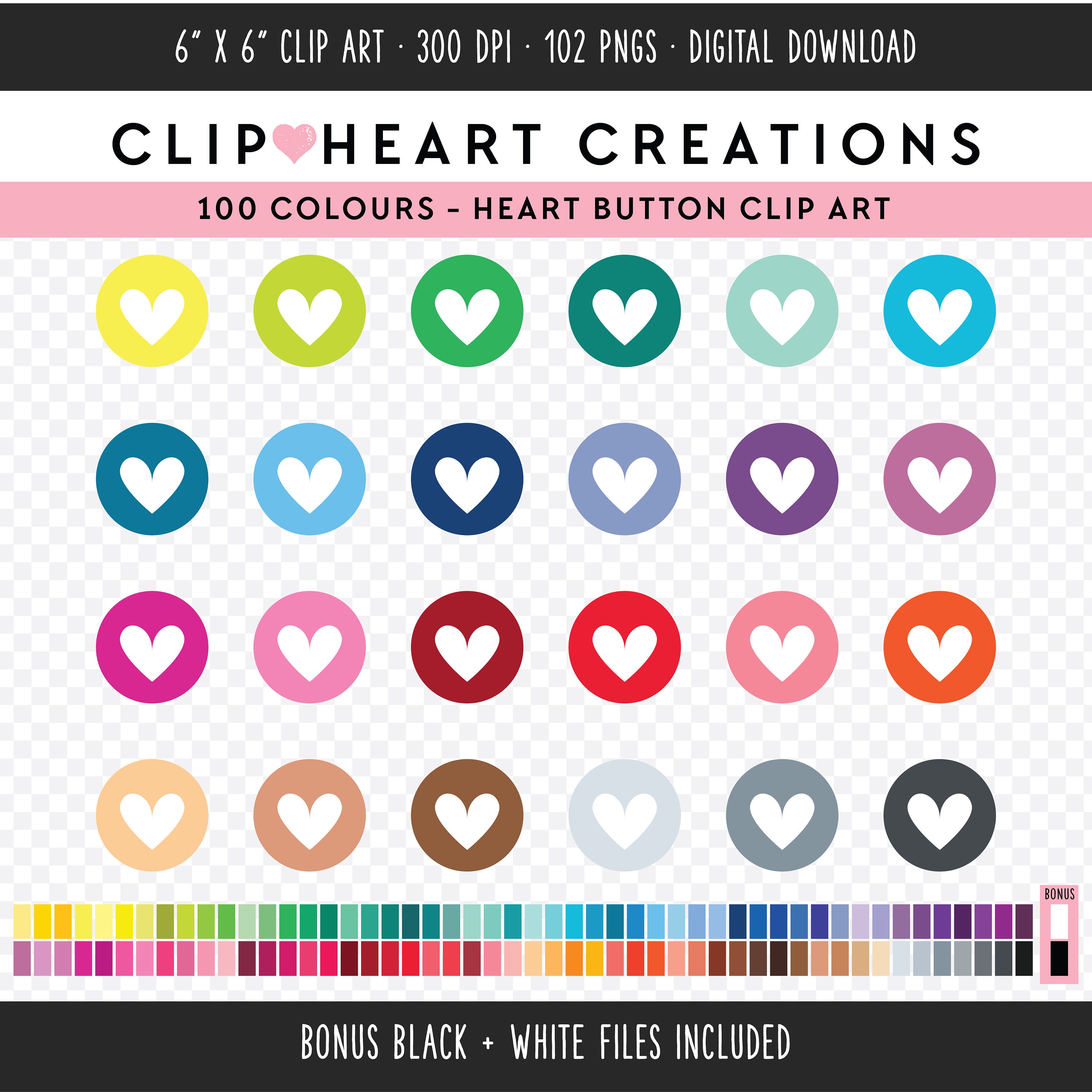100 Hearts Clip Art Commercial Use Instant Download PNG | Etsy