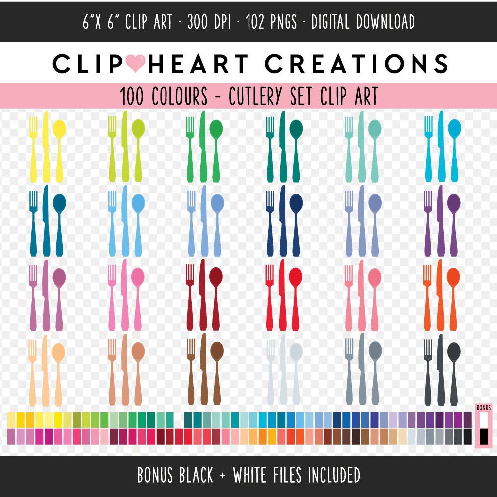 100 Cutlery Set Digital Clip Art, Commercial Use Instant Download PNG ...