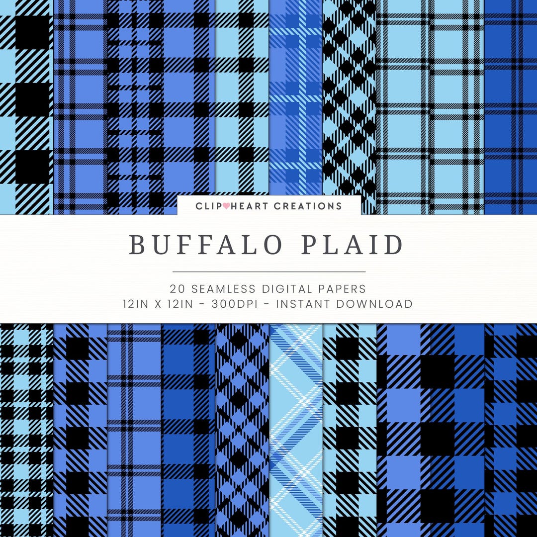 Blue Buffalo Plaid Digital Paper Set, Seamless Lumberjack Plaid Papers ...