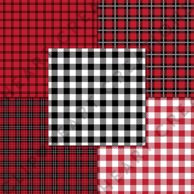 Red Buffalo Plaid Digital Paper Set Seamless Lumberjack Plaid - Etsy