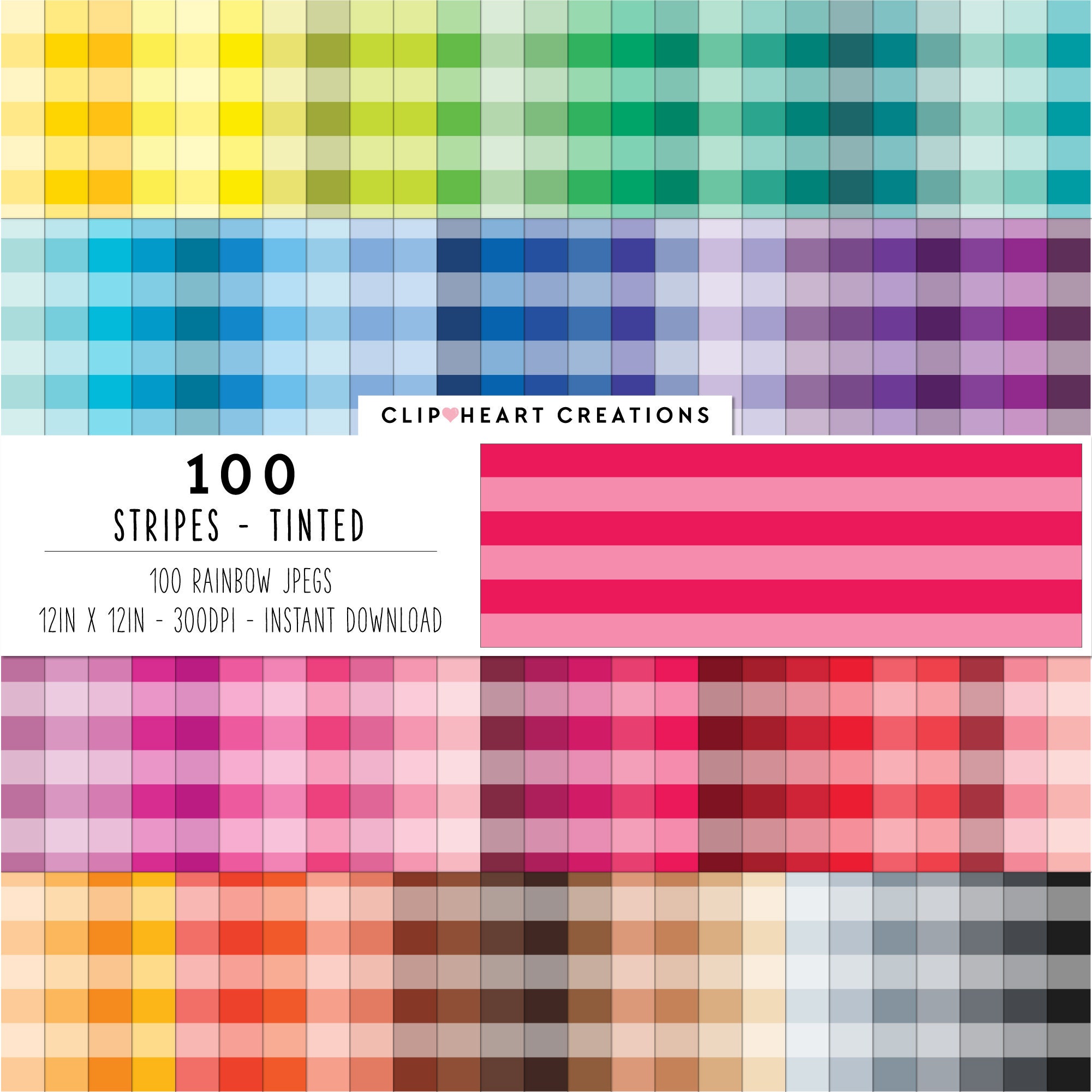 100 Stripes Digital Paper Pack, Commercial Use Instant Download ...