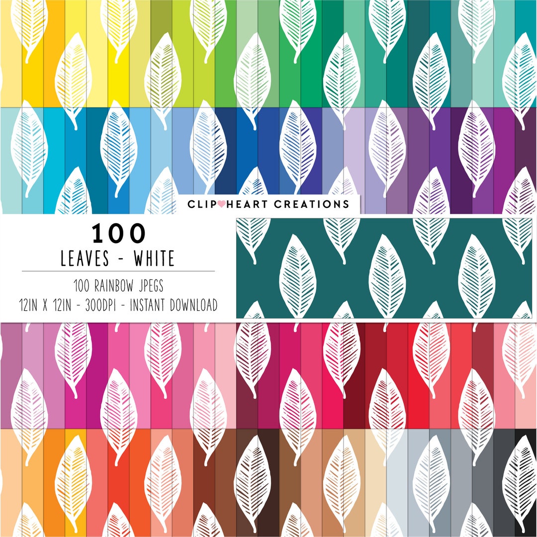 100 Leaves Pattern Digital Paper, Commercial Use Seamless Leaf Digital ...