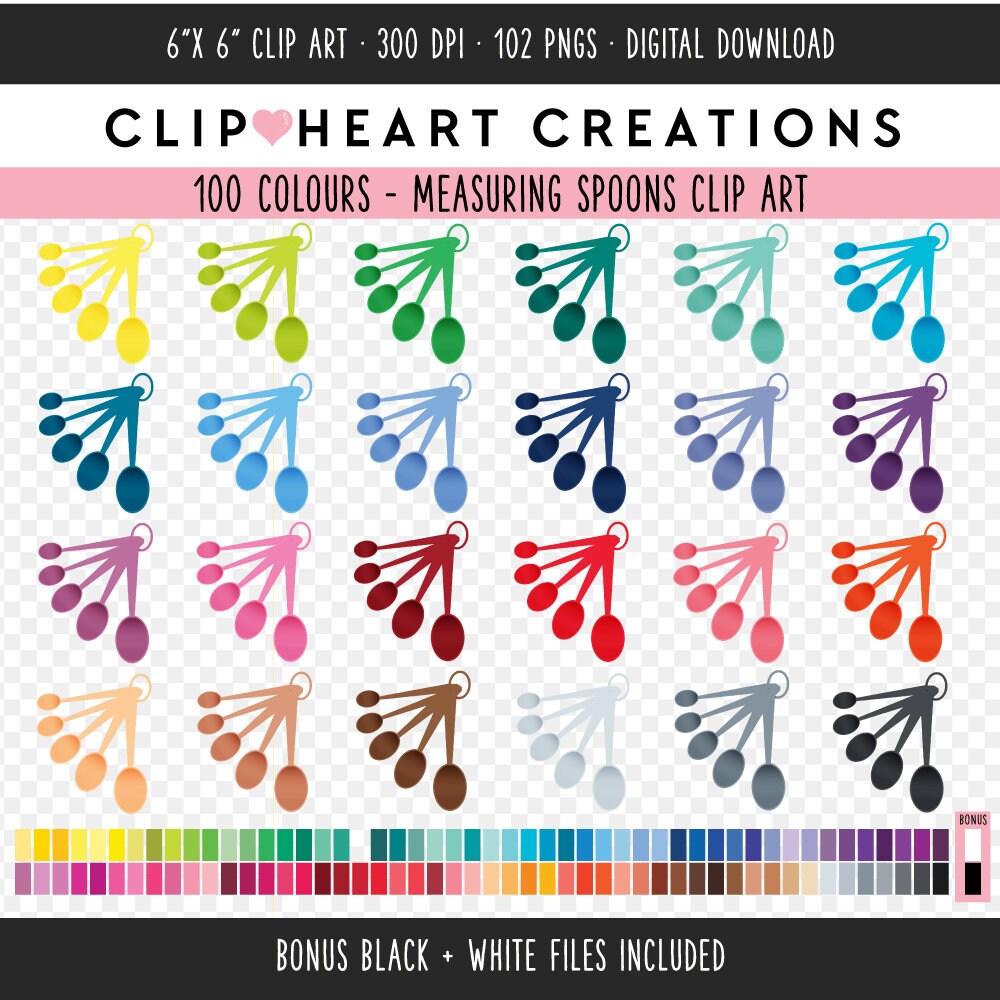 100 Measuring Spoons Digital Clip Art, Commercial Use Instant Download ...