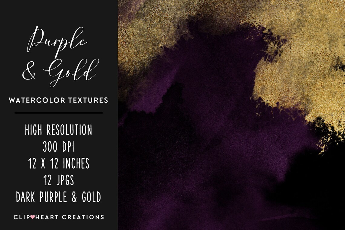 Purple & Gold Watercolor and Foil Digital Papers Commercial - Etsy UK
