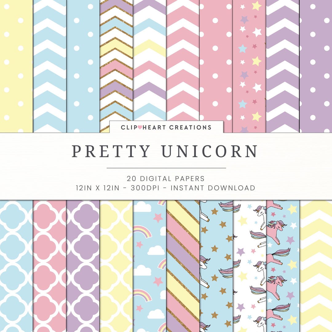 Unicorn Digital Paper Pack, Commercial Use Instant Download Glitter ...