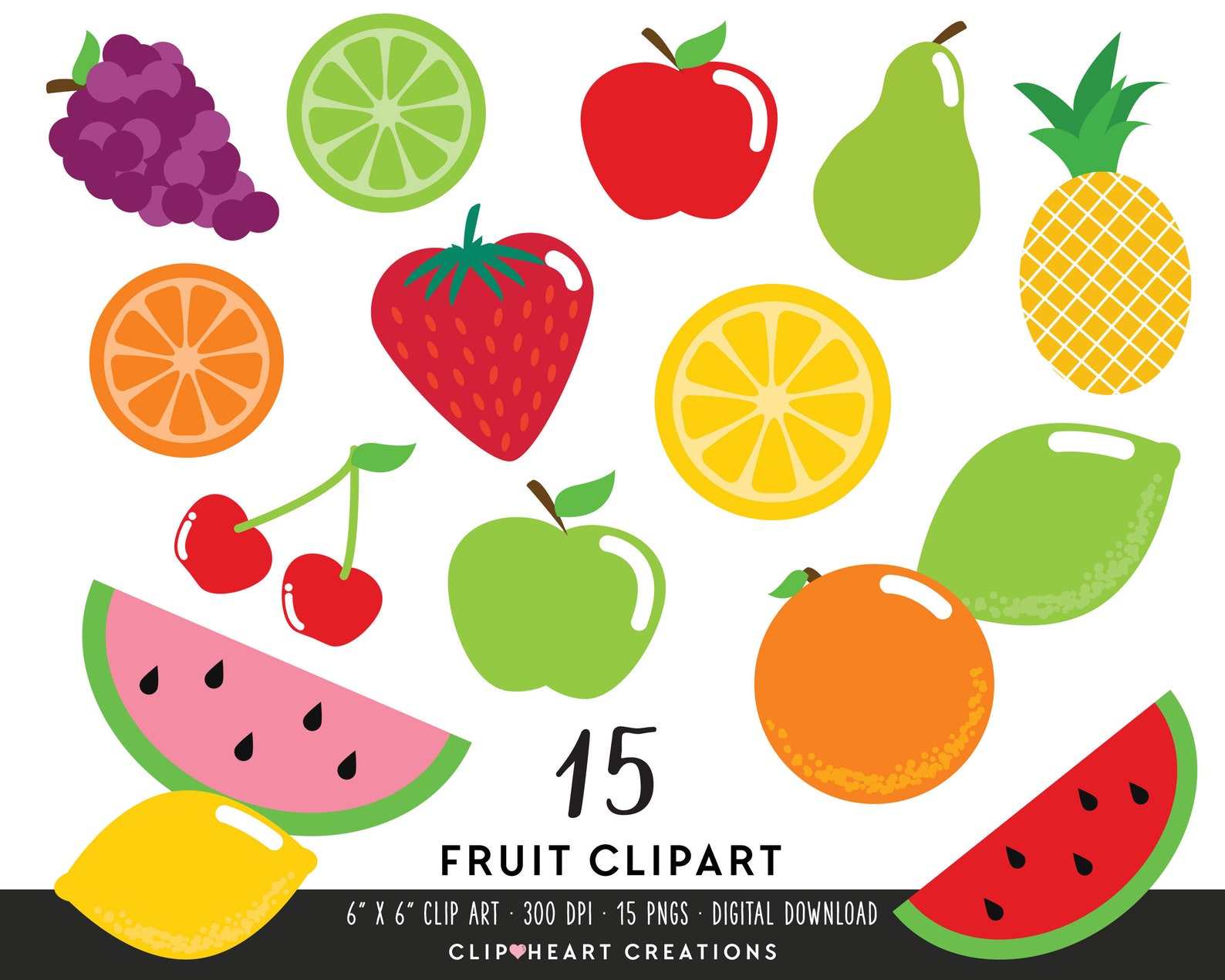Fruit Digital Clip Art, Commercial Use Instant Download PNG Fruits ...