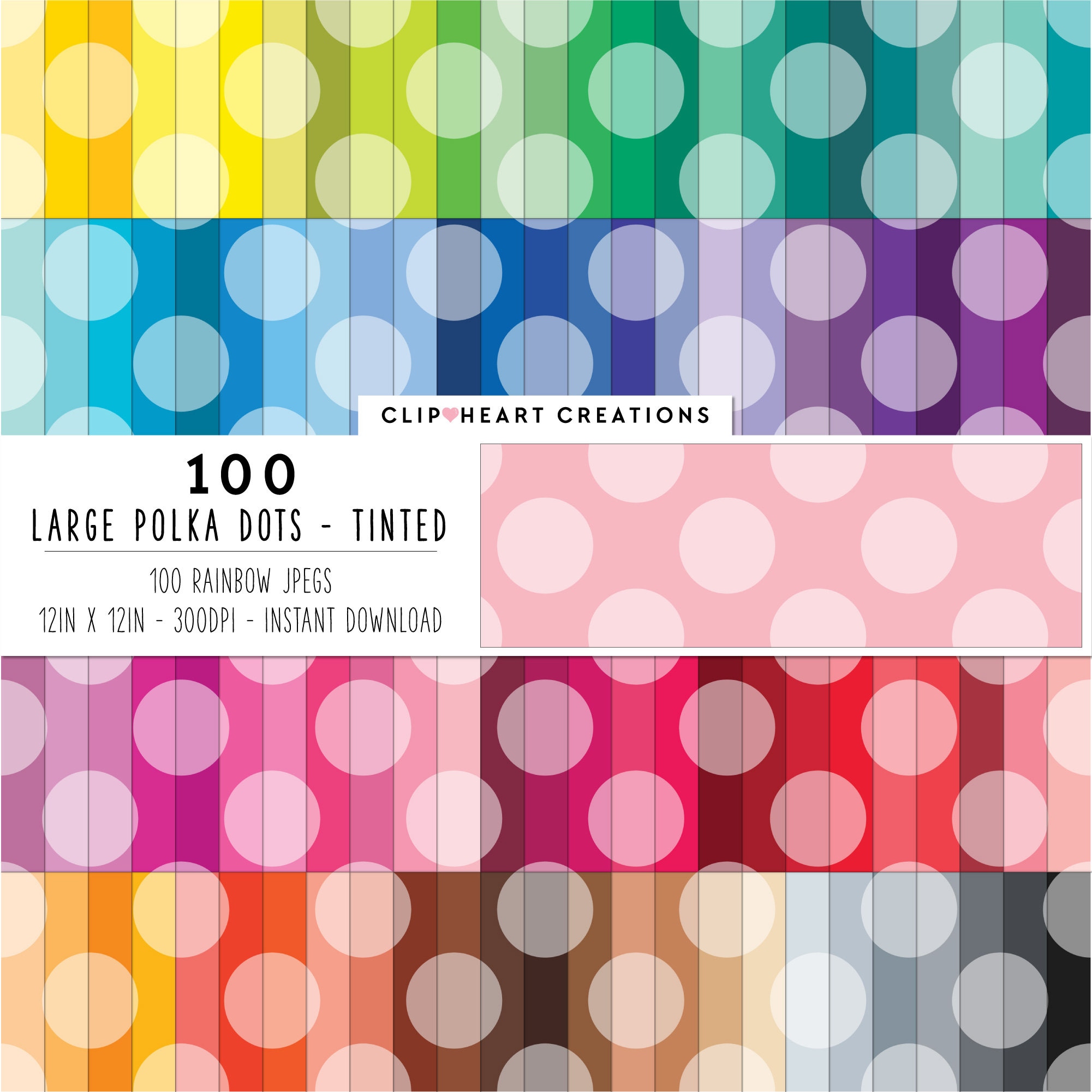 100 Polka Dot Digital Papers, Commercial Use Seamless Large Tinted ...