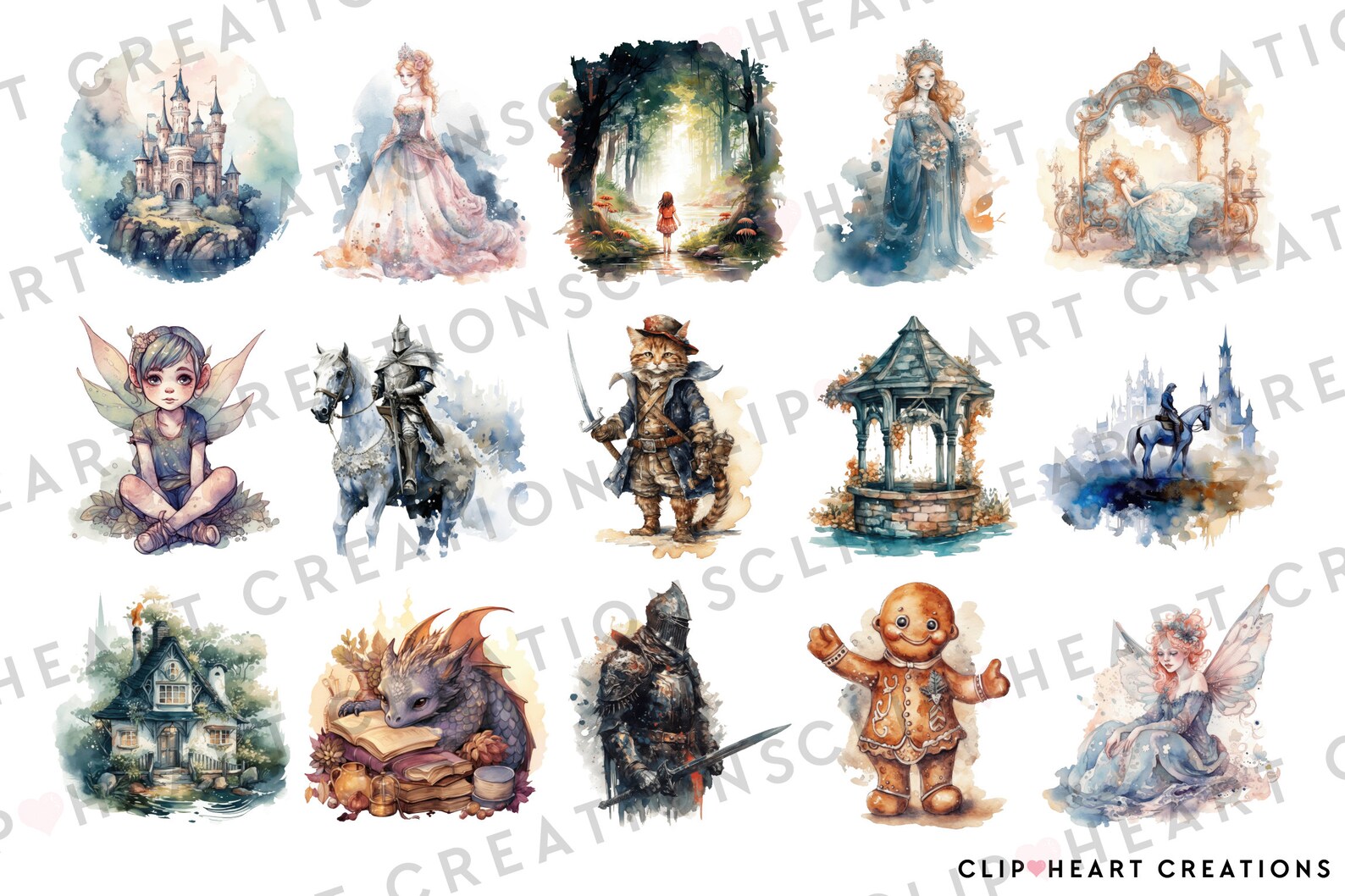 Fairytale Watercolor Clipart Set, Commercial Use Instant Download PNG ...