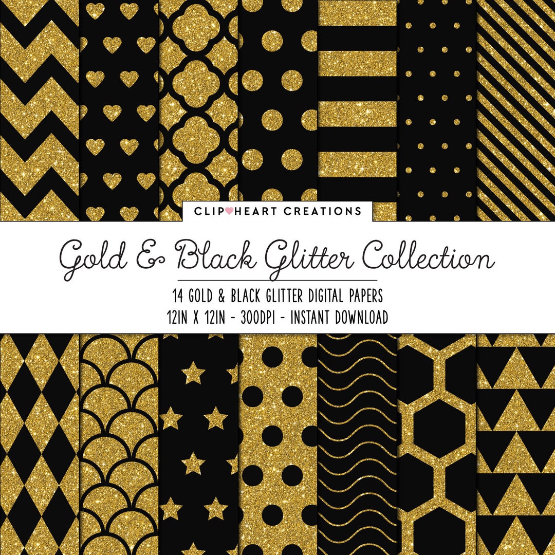 Gold Glitter Patterns Digital Paper Pack, Commercial Use 14 Gold ...