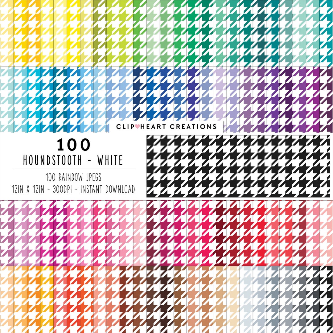 100 Houndstooth Digital Papers, Commercial Use Seamless White ...