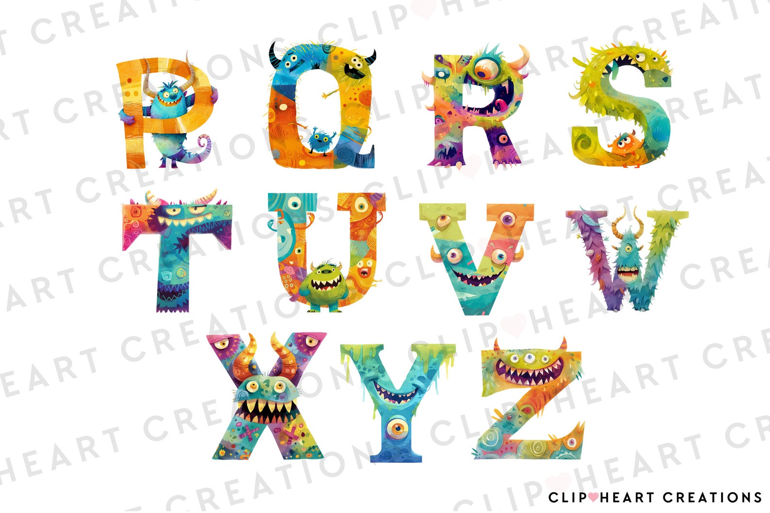 Monster Alphabet Clip Art, Commercial Use Instant Download Fantasy ...