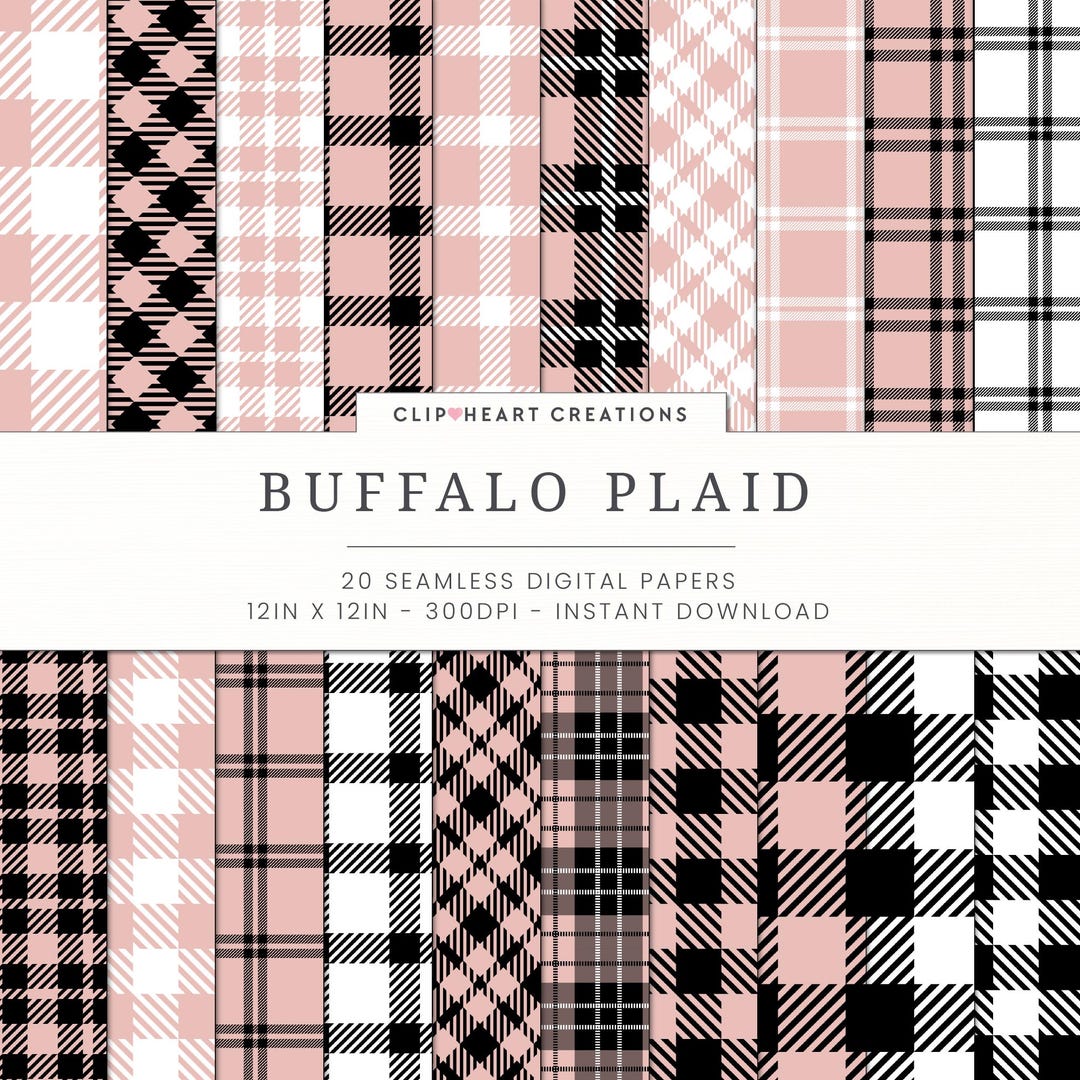 Rose Gold Buffalo Plaid Digital Paper Set, Seamless Lumberjack Plaid ...