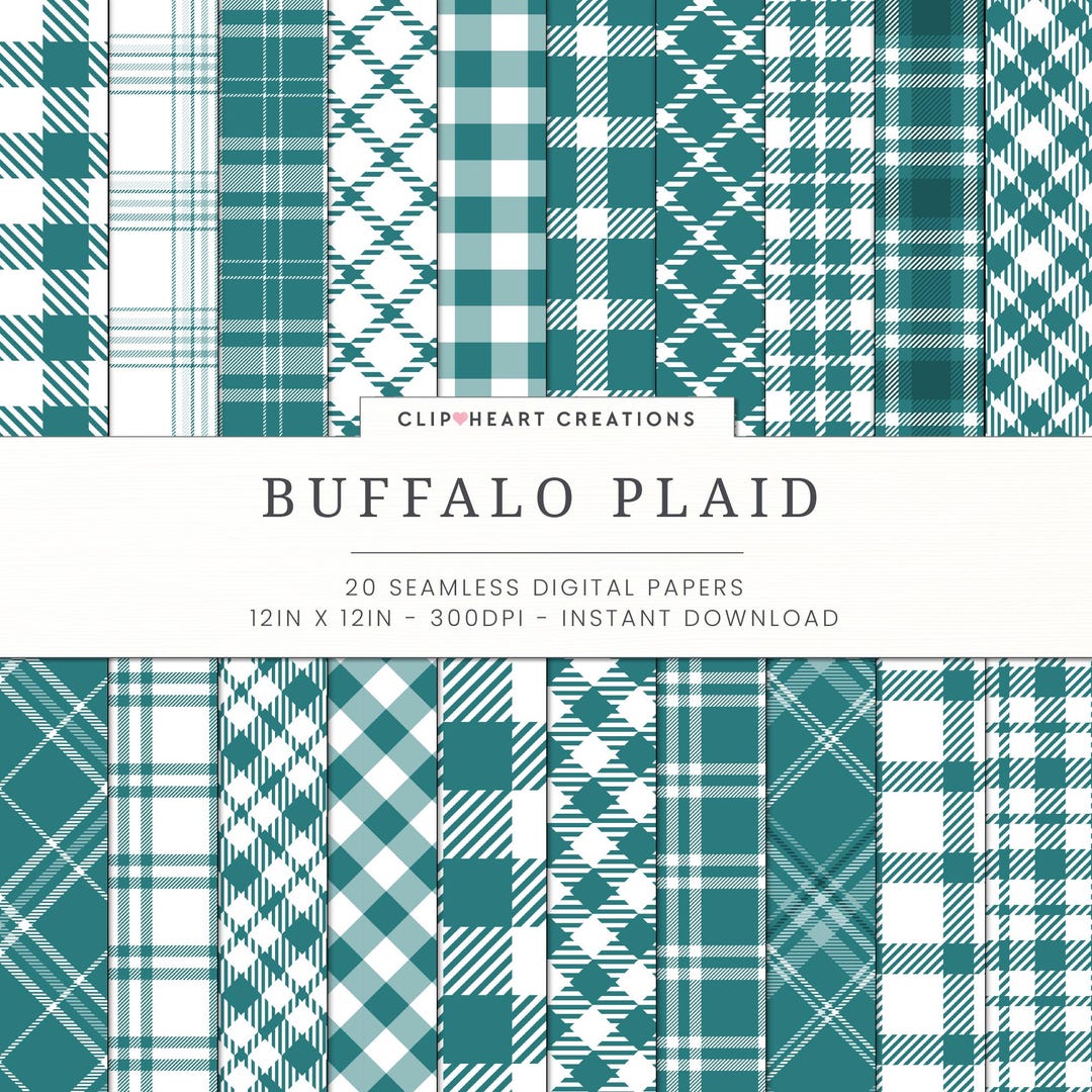 Teal Buffalo Plaid Digital Paper Set, Seamless Lumberjack Plaid Papers ...