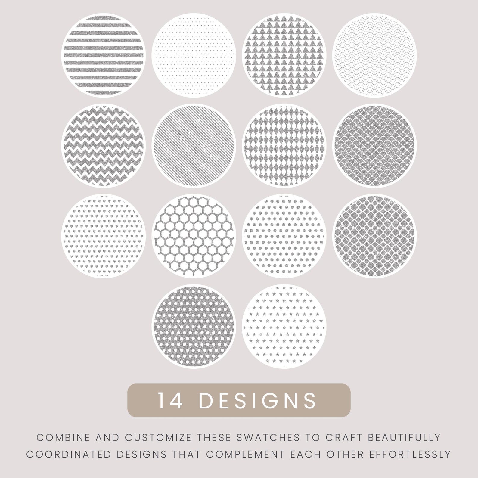 14 Silver and White Glitter Pattern Digital Papers, Commercial Use ...
