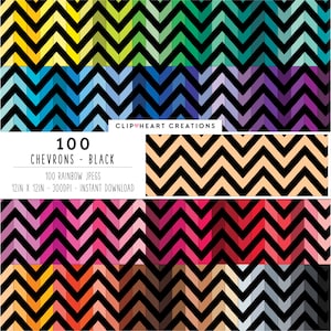 100 Chevron Digital Paper Pack, Commercial Use Seamless Black Chevrons ...