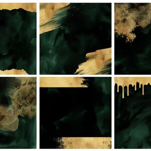 Emerald & Gold Watercolor and Foil Digital Papers, Commercial Use ...