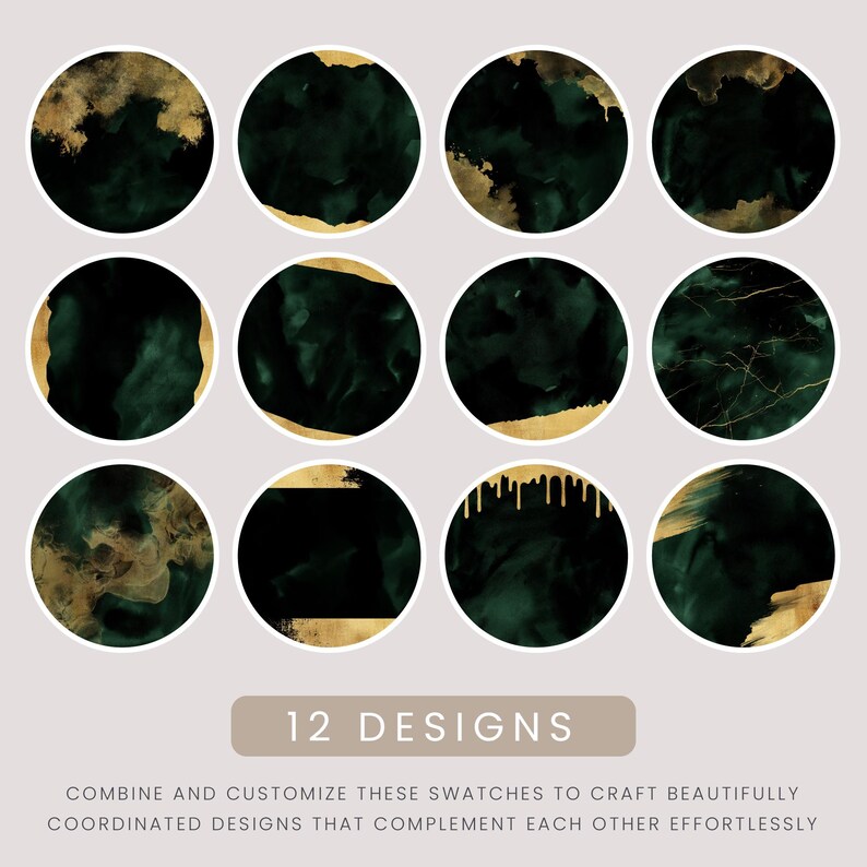 Emerald & Gold Watercolor and Foil Digital Papers, Commercial Use ...