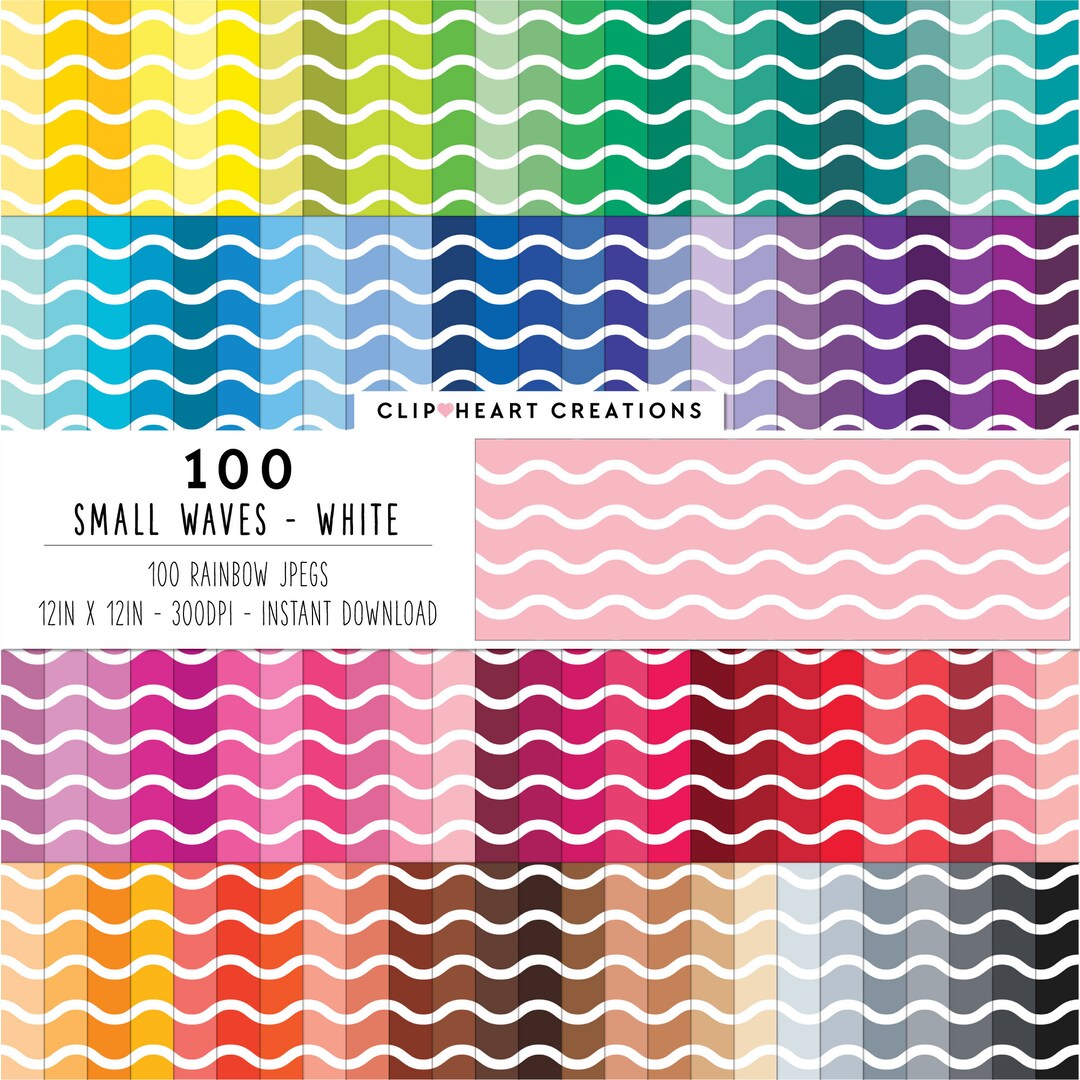 100 Waves Pattern Digital Papers, Commercial Use Seamless White Wave ...