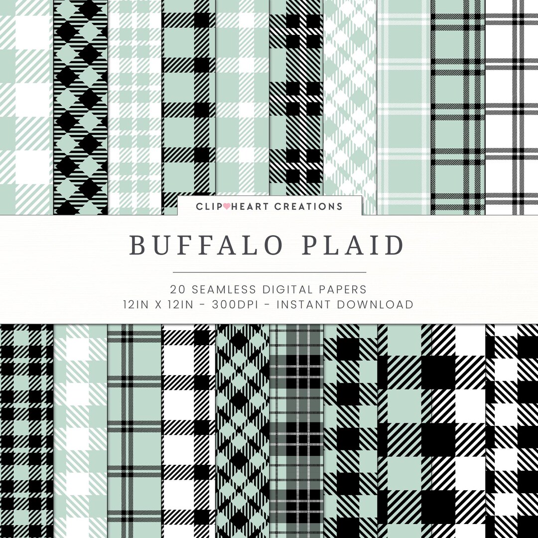 Green Buffalo Plaid Digital Paper Set, Seamless Lumberjack Plaid Papers ...