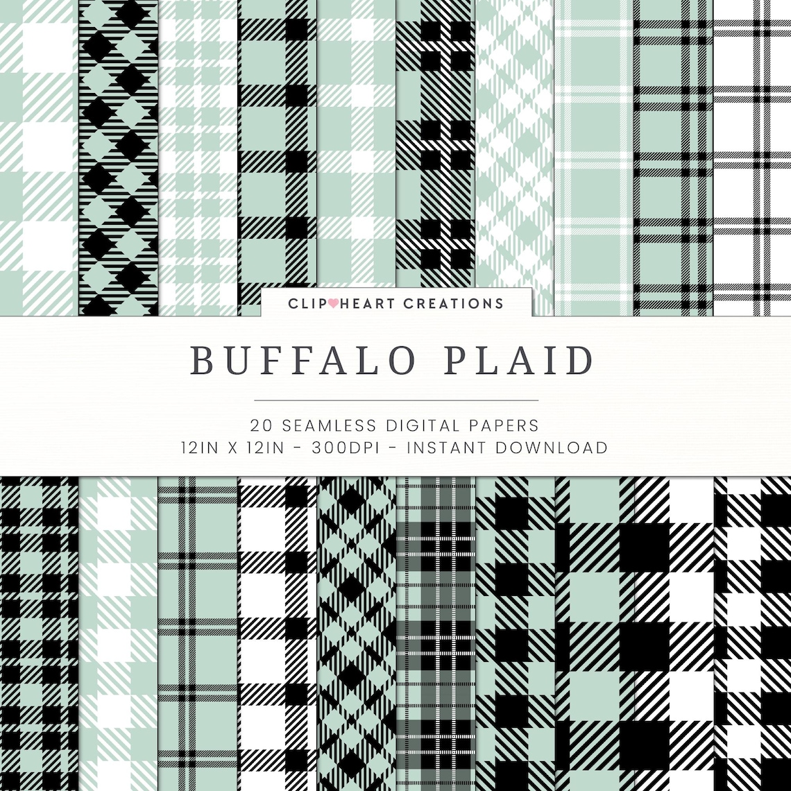 Green Buffalo Plaid Digital Paper Set, Seamless Lumberjack Plaid Papers ...