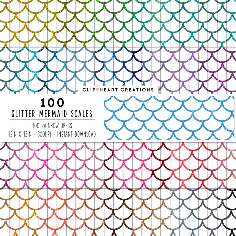100 Glitter Mermaid Scales Digital Papers Commercial Use | Etsy