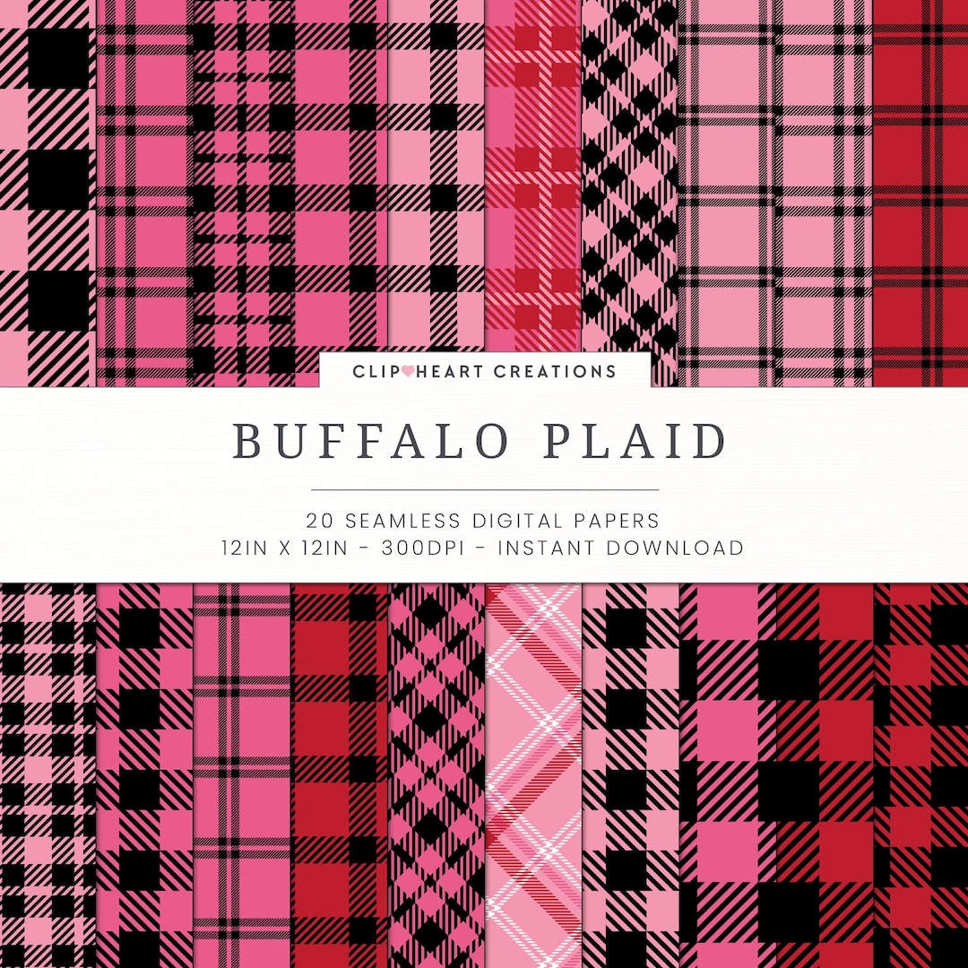 Valentines Day Buffalo Plaid Digital Paper Set, Seamless Lumberjack ...