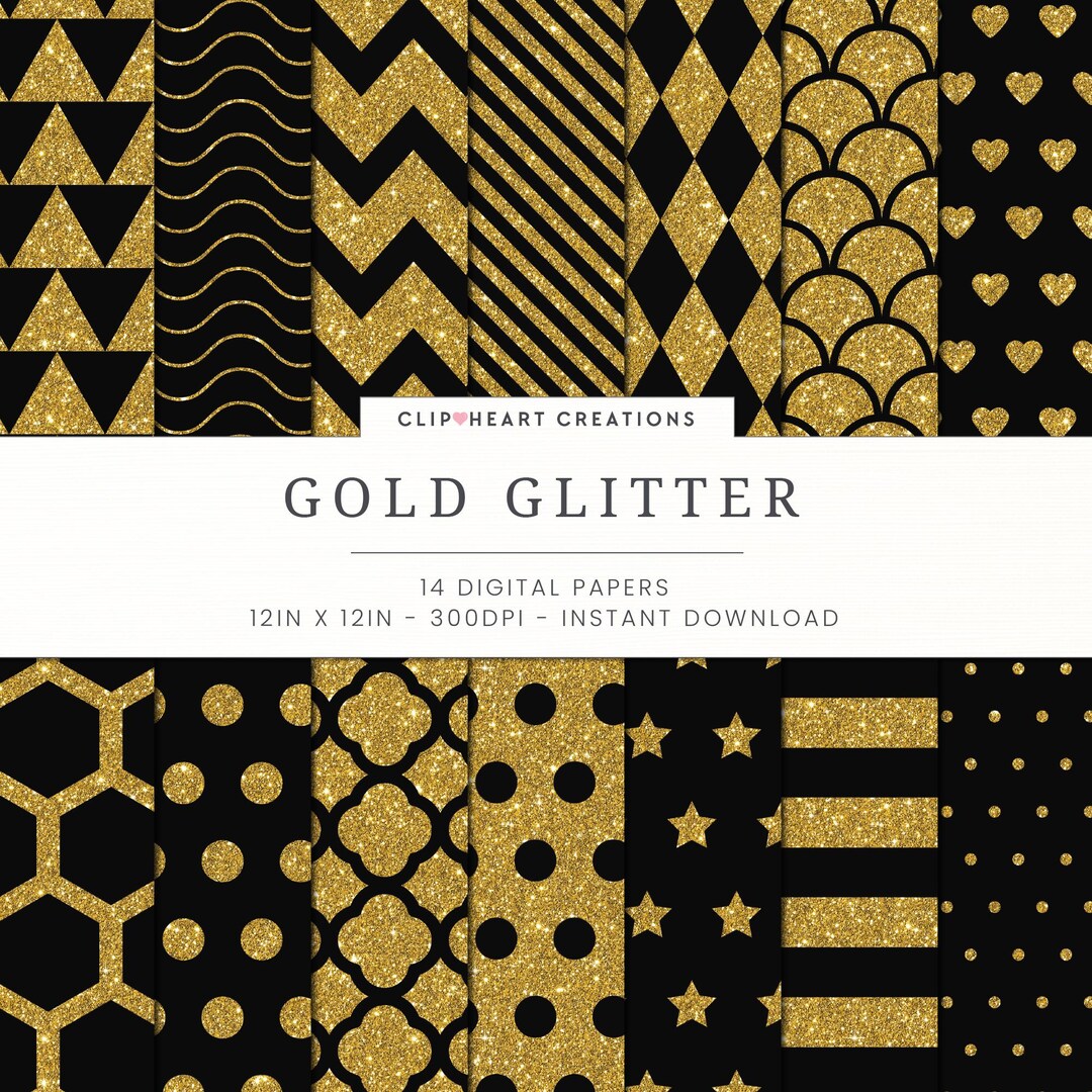 Gold Glitter Patterns Digital Paper Pack, Commercial Use 14 Gold ...