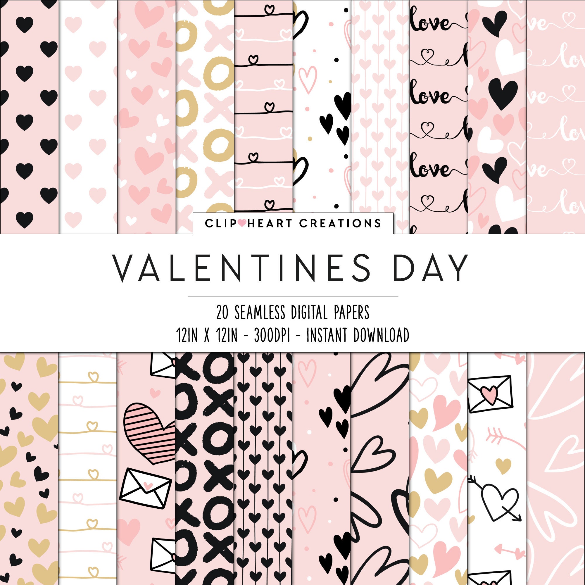 20 Valentines Themed Digital Papers Seamless Commercial Use - Etsy