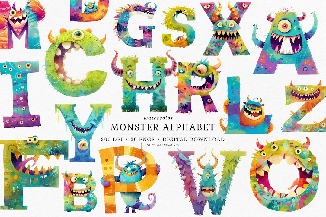 Monster Alphabet Clip Art, Commercial Use Instant Download Fantasy ...