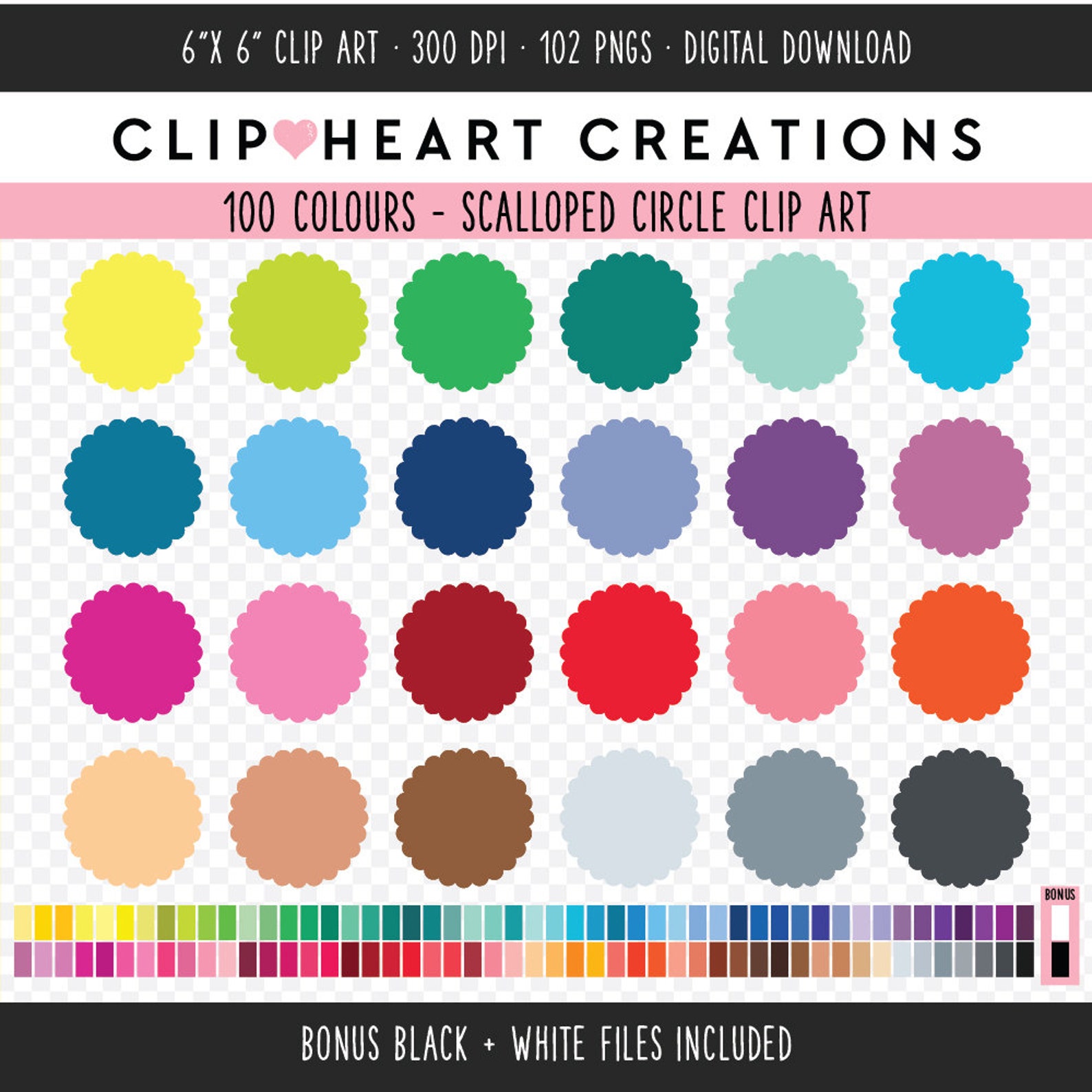 100 Scalloped Circle Clip Art, Commercial Use Instant Download PNG ...