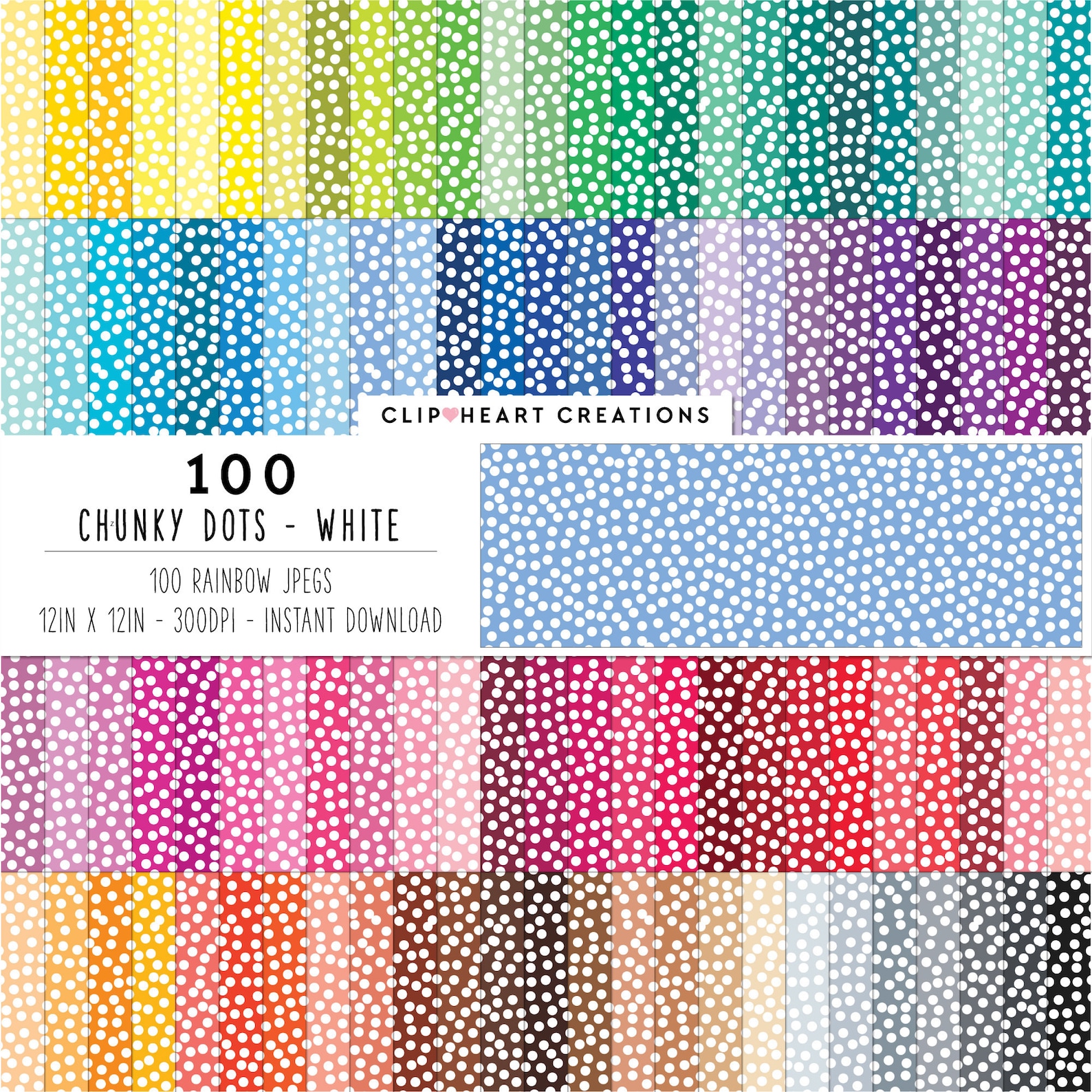 100 Chunky Dots Digital Papers, Commercial Use Seamless White Spotted ...