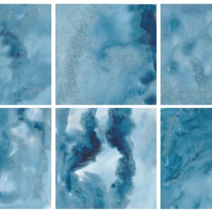 Blue Glitter Watercolor Digital Papers, Commercial Use Instant Download ...