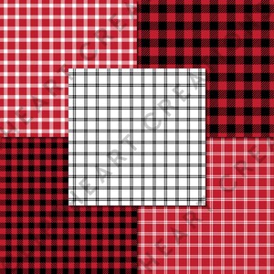 Red Buffalo Plaid Digital Paper Set, Seamless Lumberjack Plaid Papers ...