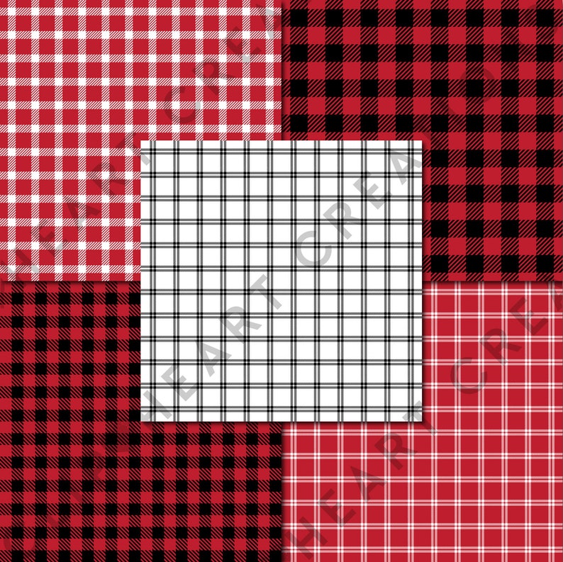 Red Buffalo Plaid Digital Paper Set Seamless Lumberjack Plaid - Etsy