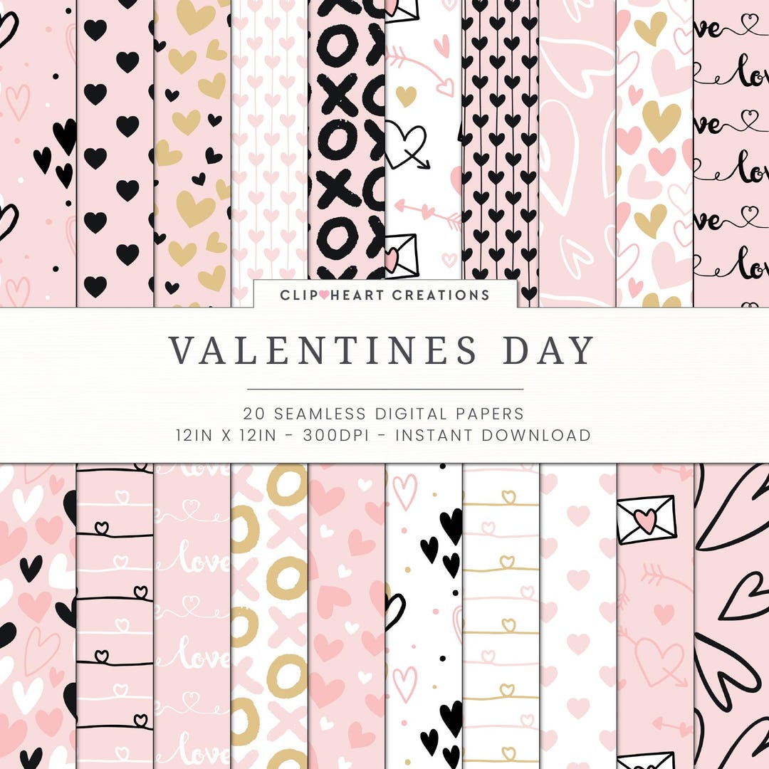 20 Valentines Themed Digital Papers, Seamless Commercial Use Instant ...