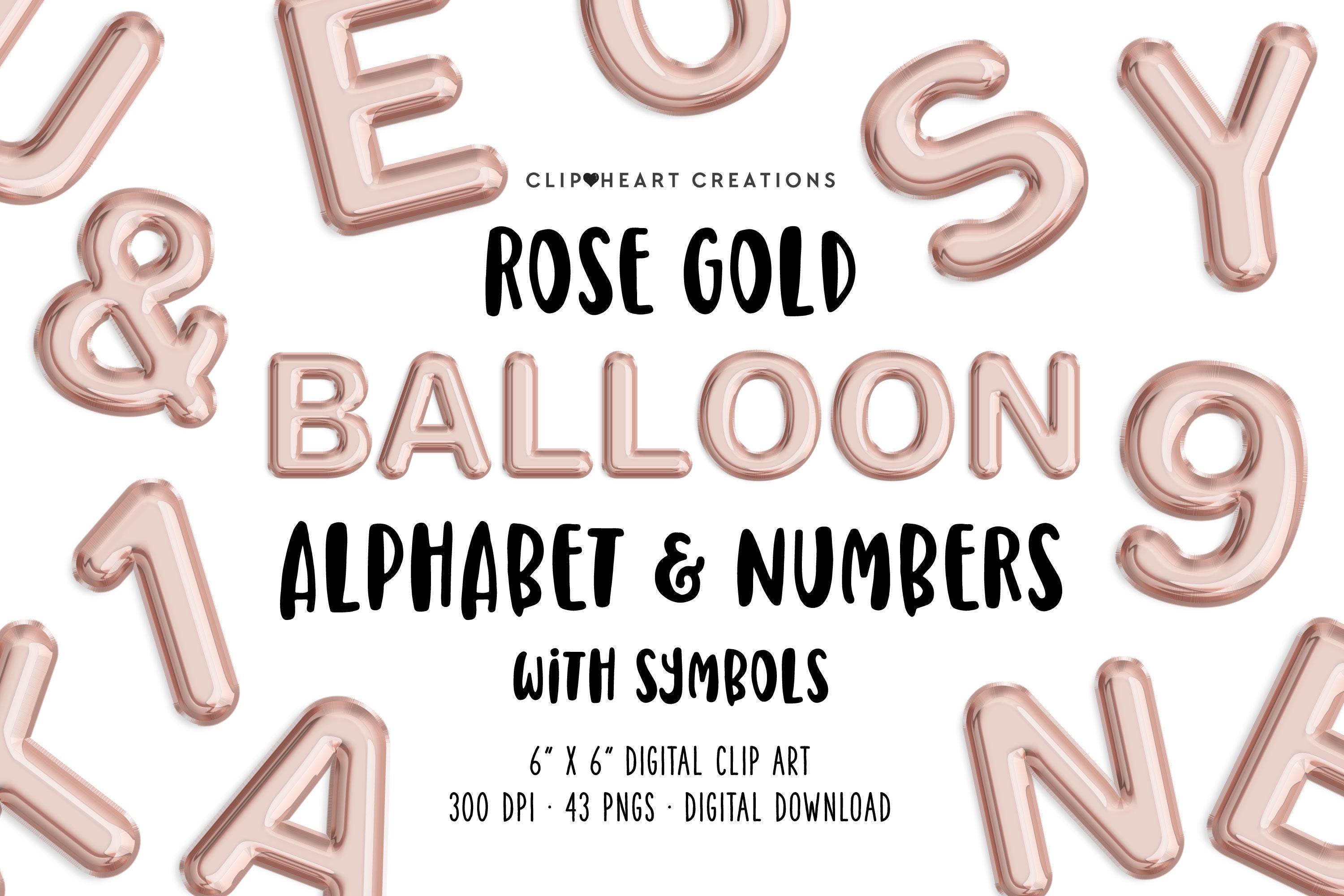 Rose Gold Foil Balloon Alphabet Clip Art Commercial Use - Etsy