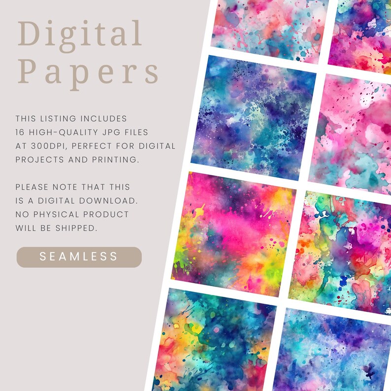 Rainbow Splashes Seamless Digital Papers, Seamless Commercial Use ...
